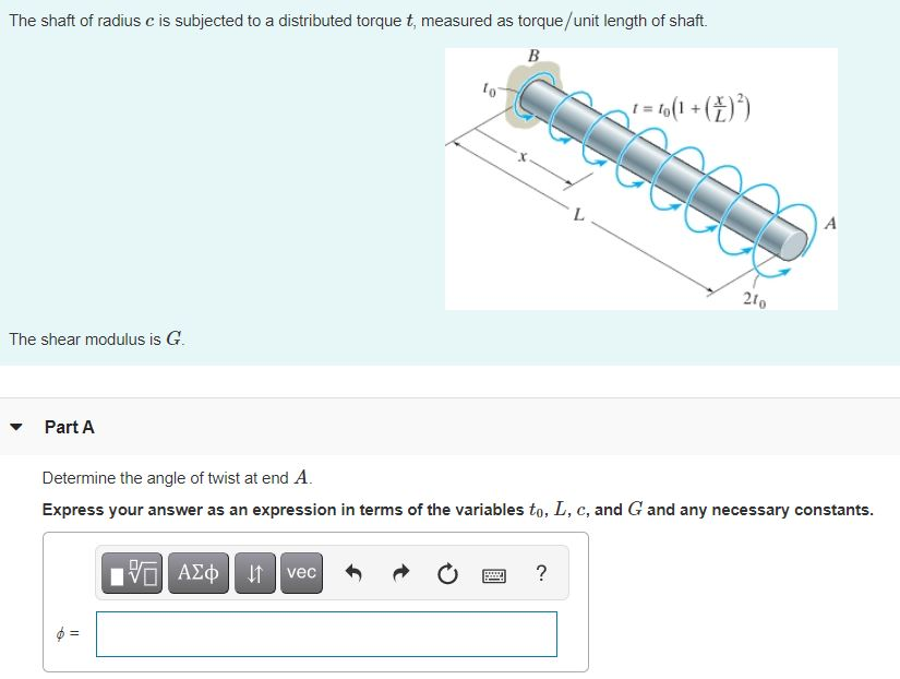 Solved The shaft of radius c is subjected to a distributed | Chegg.com