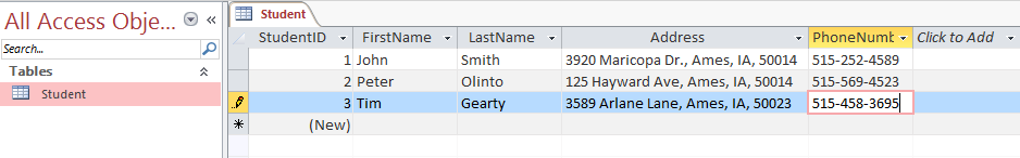 Solved 1)You created a Student table as shown above. Is | Chegg.com