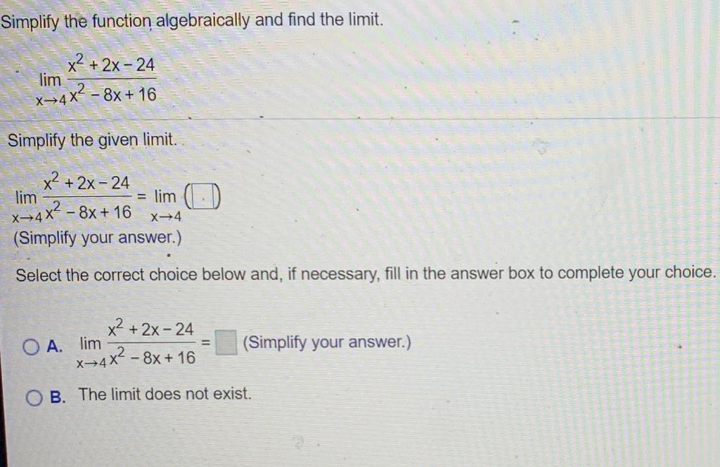 Solved Simplify the function algebraically and find the | Chegg.com