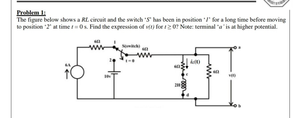 Solved Problem 1: The figure below shows a RL circuit and | Chegg.com