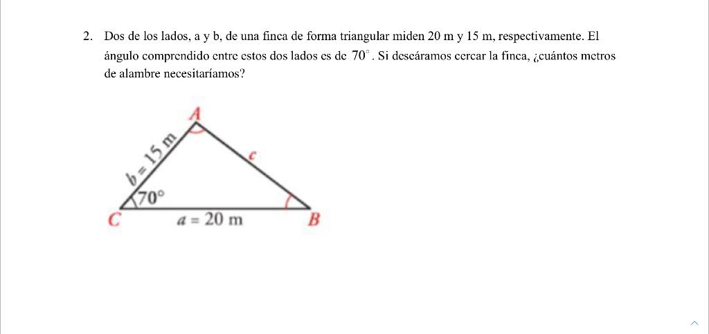 Solved Two of the sides, a and b, of a triangular-shaped | Chegg.com