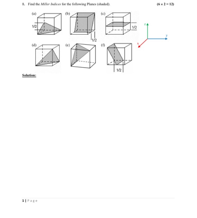 Solved 1. Find the Miller Indices for the following Planes | Chegg.com
