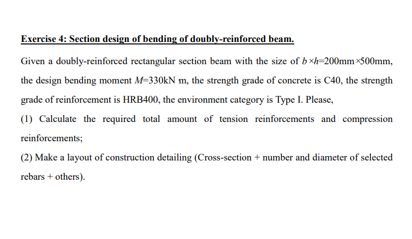 Solved Exercise 2: Section design of bending of | Chegg.com