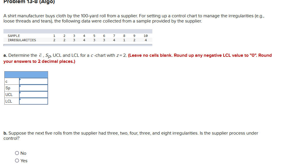 Solved Problem 13-8 (Algo) A shirt manufacturer buys cloth | Chegg.com