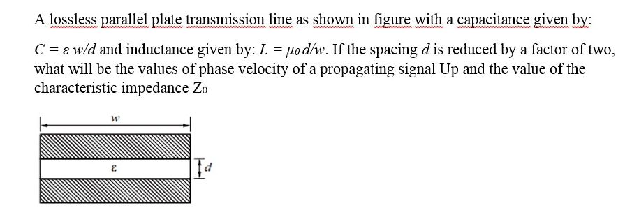 Solved A lossless parallel plate transmission line as shown | Chegg.com