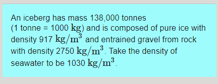 Solved An iceberg has mass 138,000 tonnes (1 tonne =1000 kg | Chegg.com