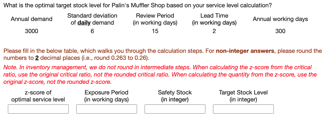 What is the optimal target stock level for Palin's | Chegg.com