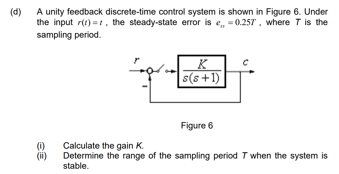 Solved (d) A unity feedback discrete-time control system is | Chegg.com