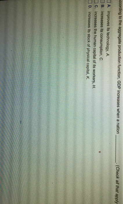 Solved According to the aggregate production function, GDP | Chegg.com