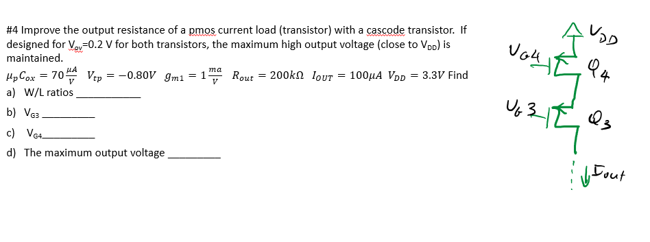 Solved \#4 Improve the output resistance of a pmos current | Chegg.com