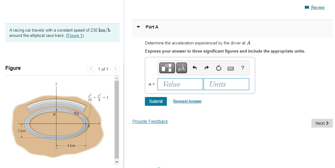 Solved A racing car travels with a constant speed of 230 | Chegg.com