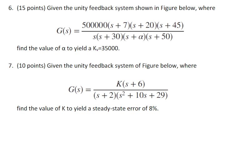 Solved (15 points) Given the unity feedback system shown in | Chegg.com