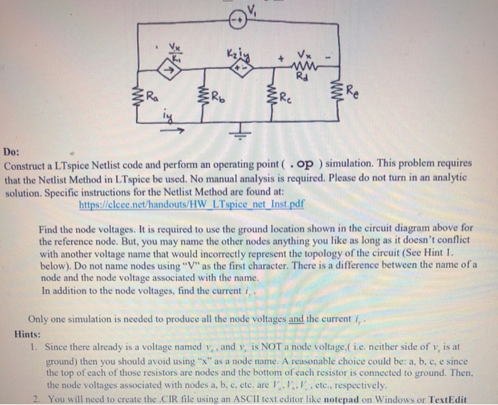 Solved V, Rd Ra Rb Rc Do: Construct a LTspice Netlist code | Chegg.com