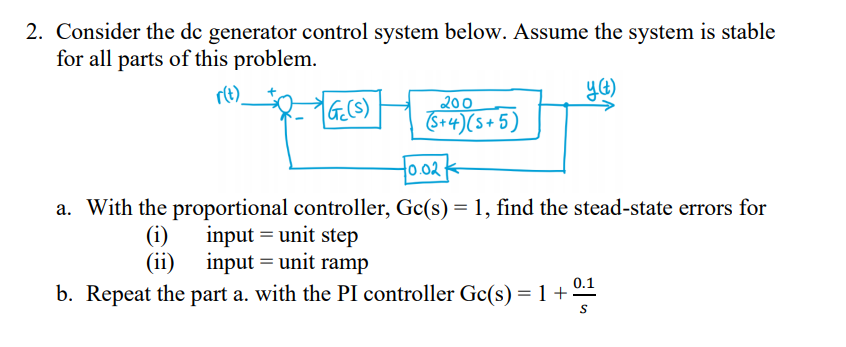 Solved 2. Consider the dc generator control system below. | Chegg.com