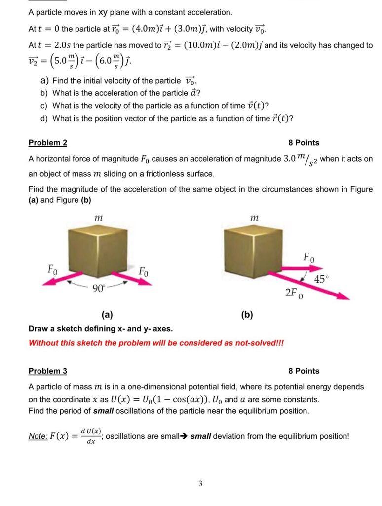Solved A particle moves in xy plane with a constant | Chegg.com