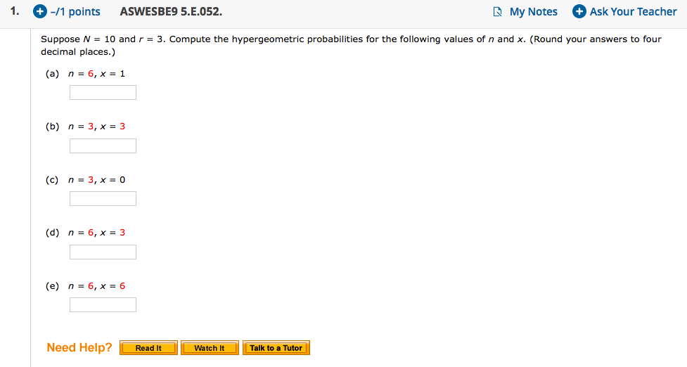 Solved 1. -/1 points ASWESBE9 5.E.052. My Notes + Ask Your | Chegg.com Solved 1. -/1 points ASWESBE9 5.E.052. My Notes + Ask Your | Chegg.com
