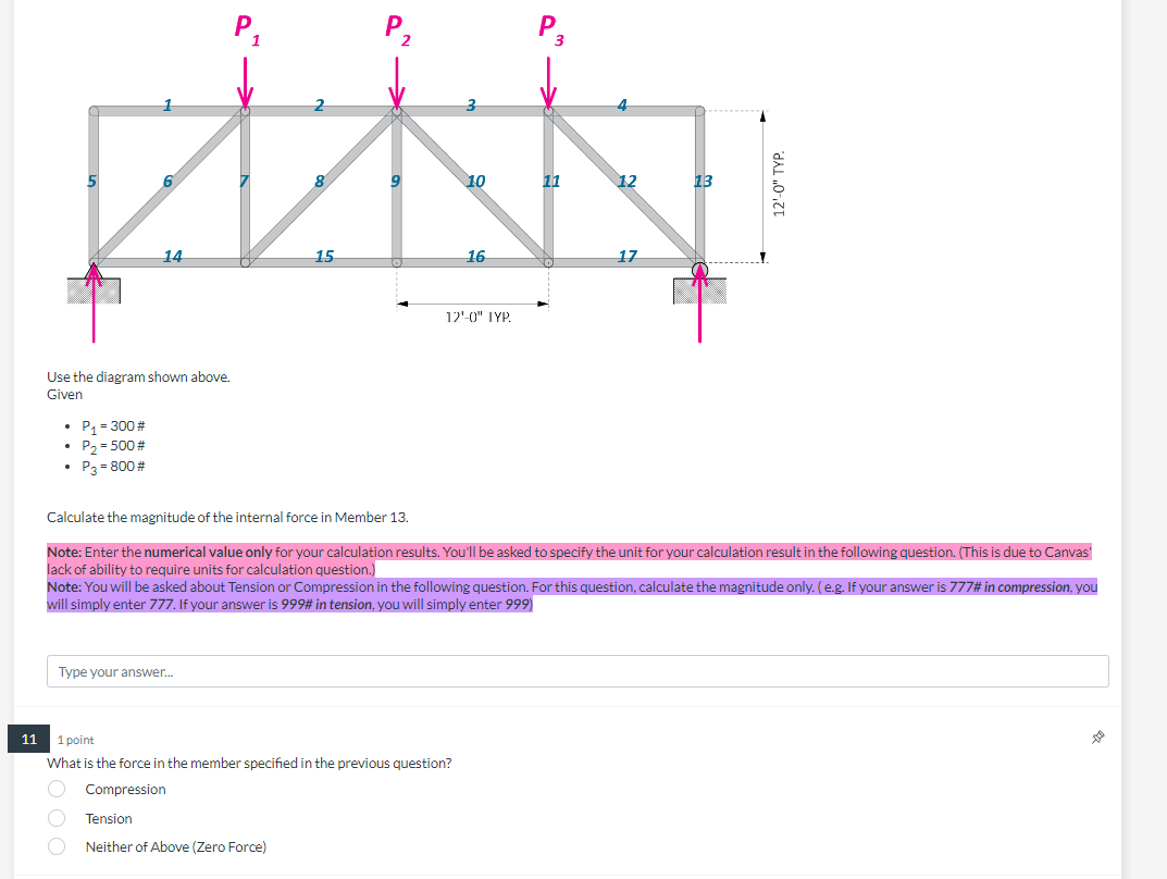 Solved Use the diagram shown above. Given - P1=P2=P3=600# | Chegg.com