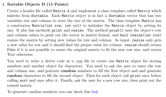 Solved 4. Sortable Objects II (15 Points) Create a header | Chegg.com