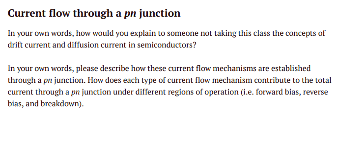 Solved Current flow through a pn junction In your own words, | Chegg.com