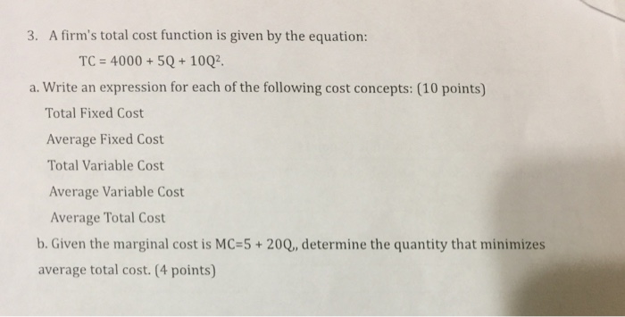 Solved A firm's total cost function is given by the | Chegg.com