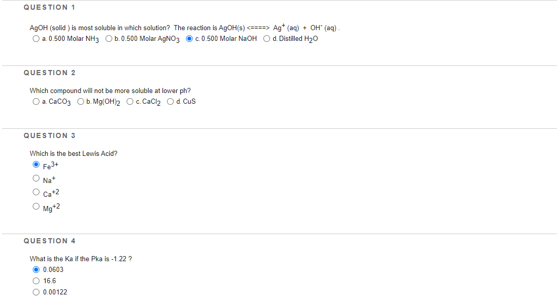 Solved QUESTION 1 AGOH (solid) is most soluble in which | Chegg.com