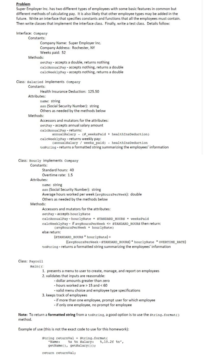 Solved The assignment is to write a Class Payroll that uses | Chegg.com