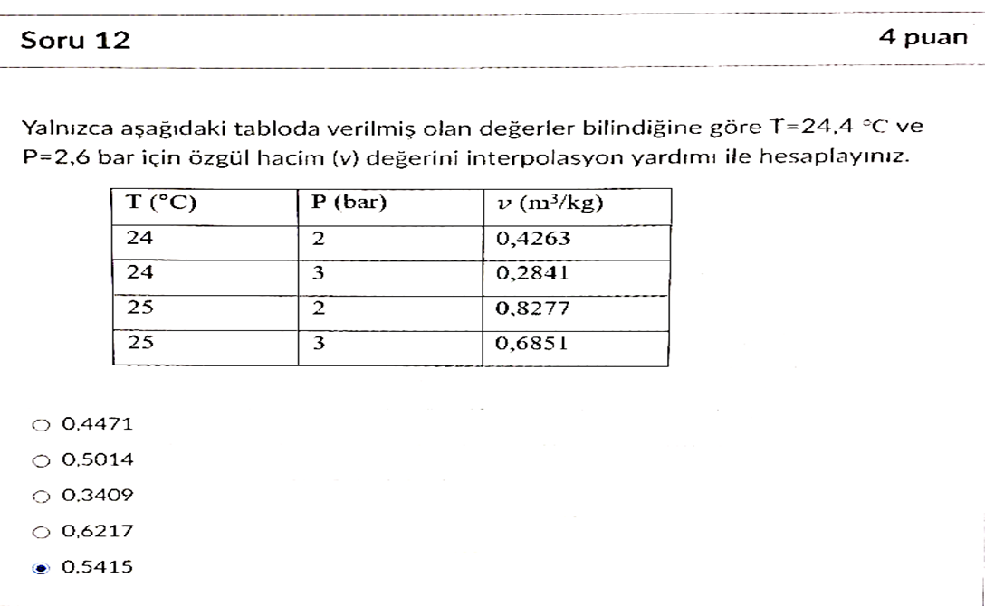Solved Yalnızca aşağıdaki tabloda verilmiş olan değerler | Chegg.com