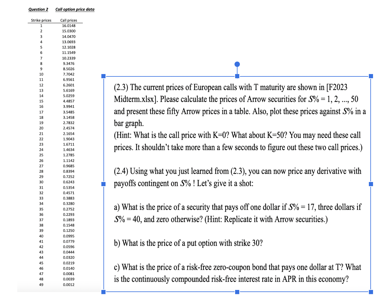 (2.3) The current prices of European calls with T | Chegg.com