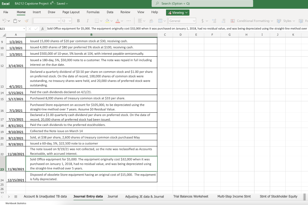 Solved Excel BA212 Capstone Project ². Saved File Hame | Chegg.com
