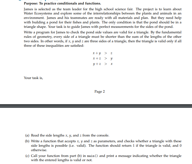Solved Purpose: To practice conditionals and functions. | Chegg.com