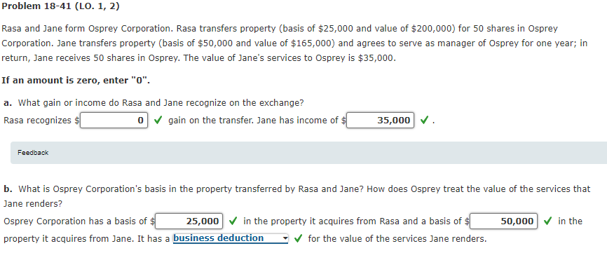Solved Problem 18-41 (LO. 1, 2) Rasa and Jane form Osprey | Chegg.com