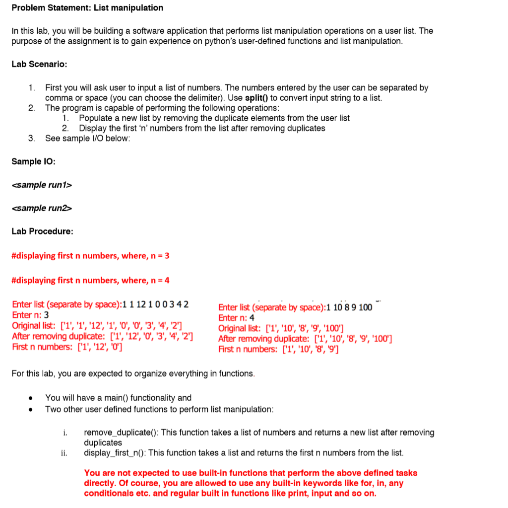 Solved Problem Statement List Manipulation In This Lab You 