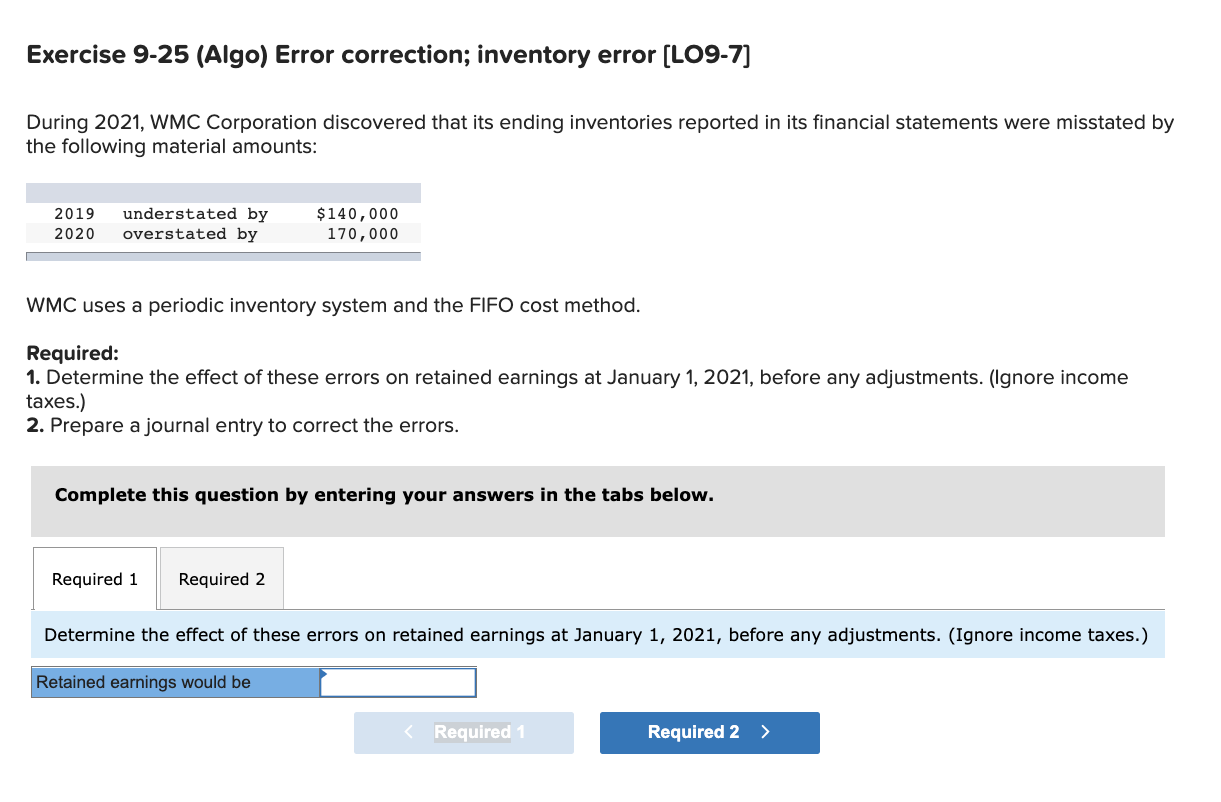 Solved Exercise 9-25 (Algo) Error correction; inventory | Chegg.com