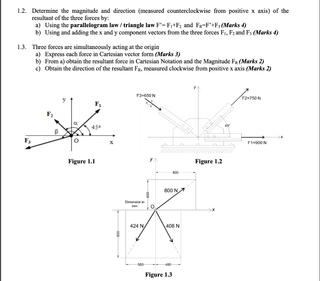 Solved 1.2. Determine the magnitude and direction (measured | Chegg.com