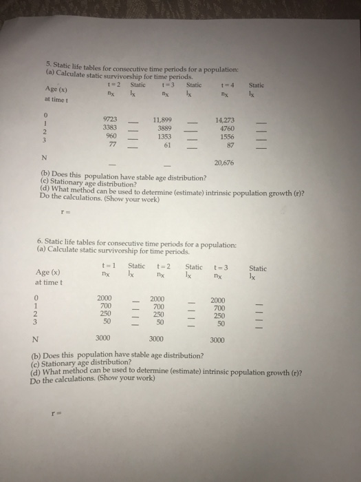 Solved 5. Static life tables for consecutive time periods | Chegg.com