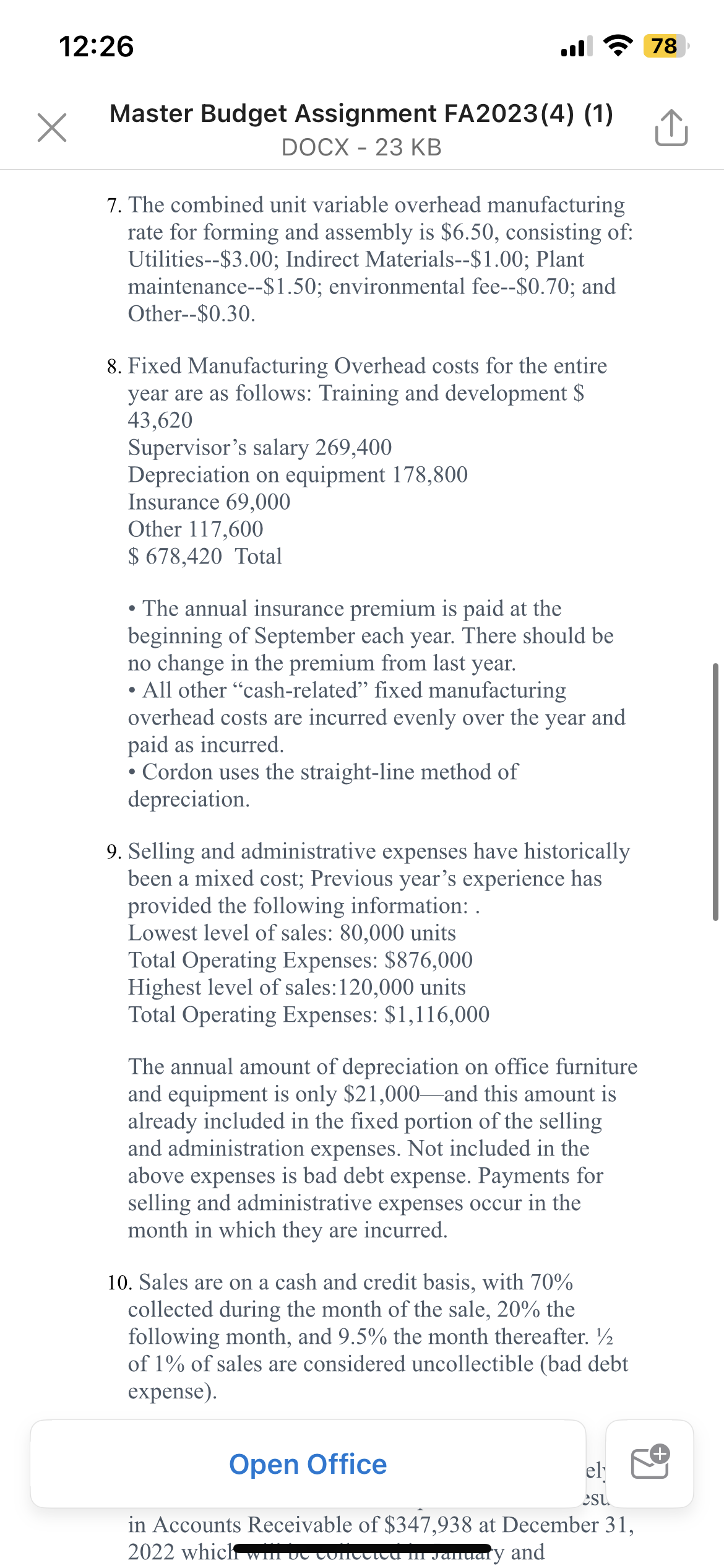 Master Budget Assignment FA2023(4) (1) DOCX - 23 KB | Chegg.com