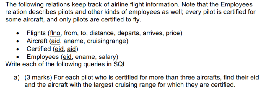 Solved The following relations keep track of airline flight | Chegg.com