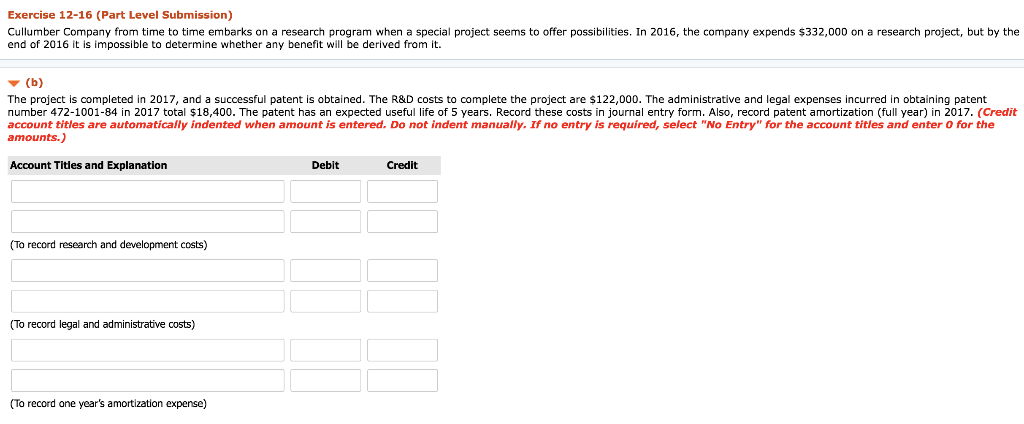 Solved Exercise 12-16 (Part Level Submission) Cullumber | Chegg.com