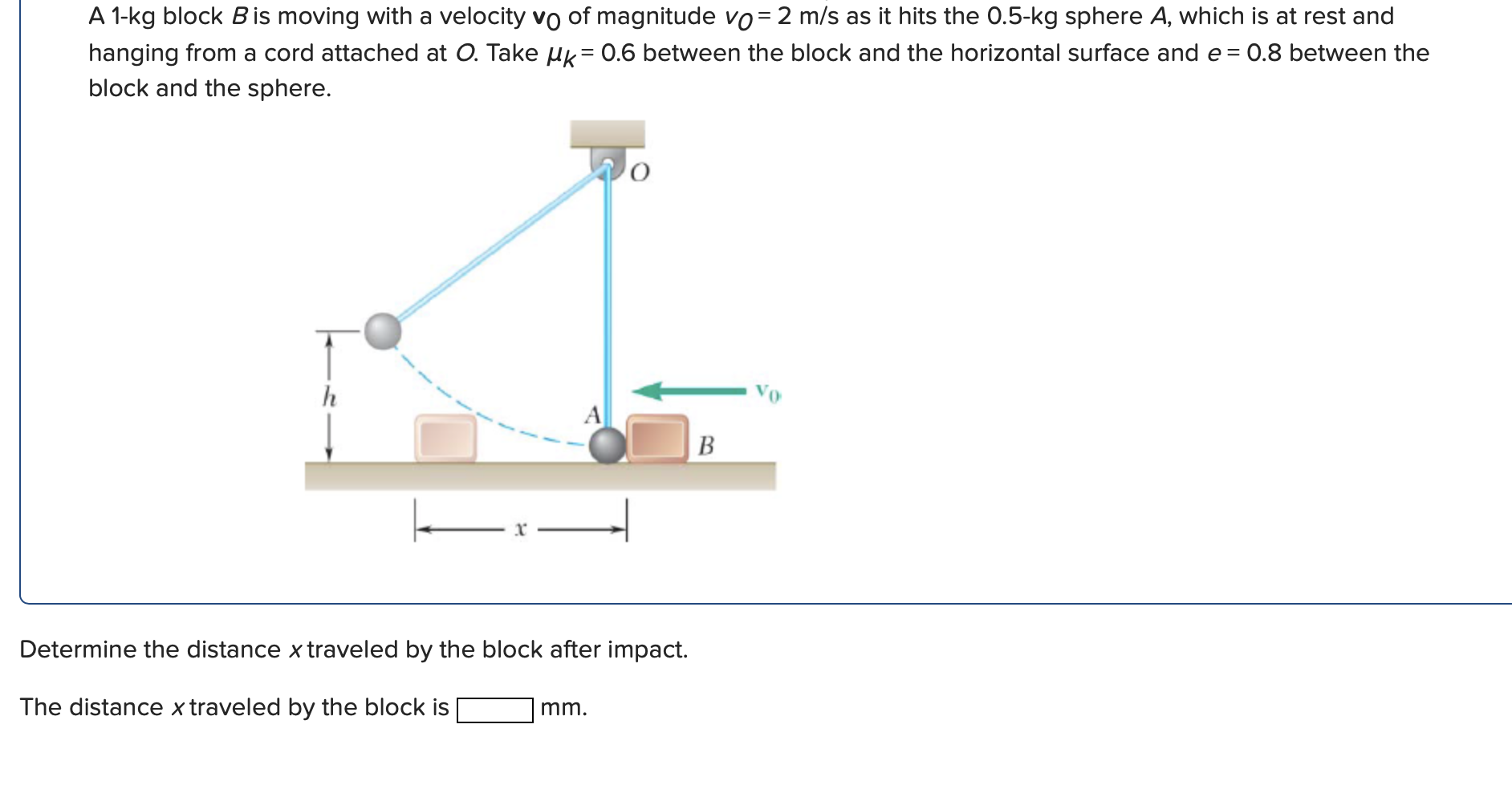 Solved A 1-kg block B is moving with a velocity vo of | Chegg.com
