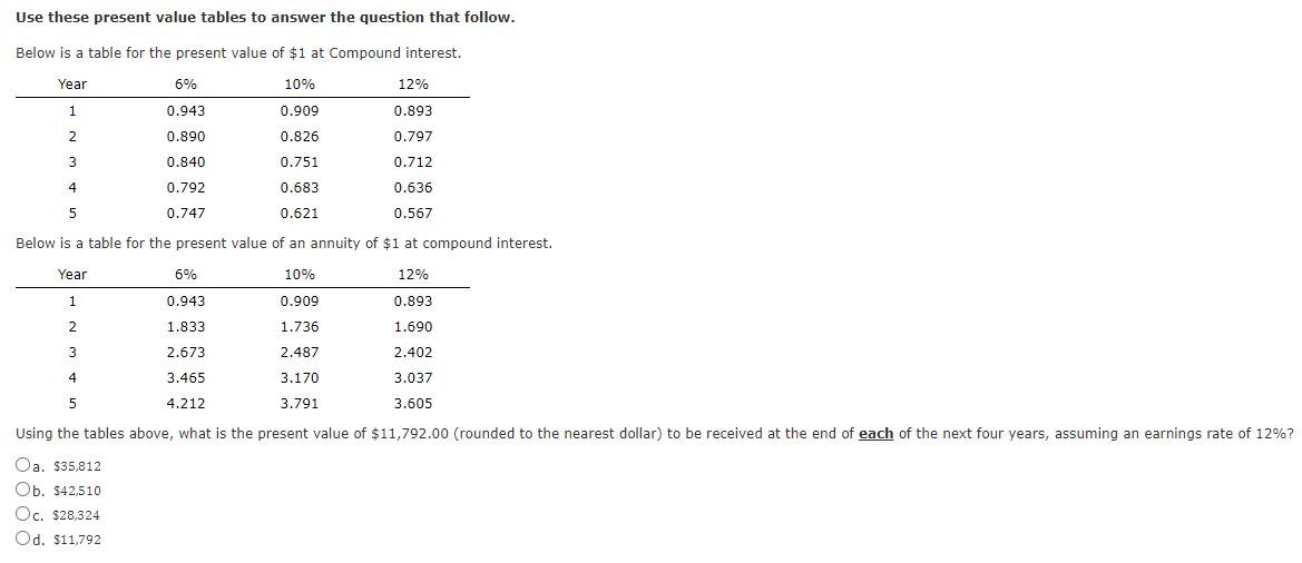 Solved Use these present value tables to answer the question | Chegg.com