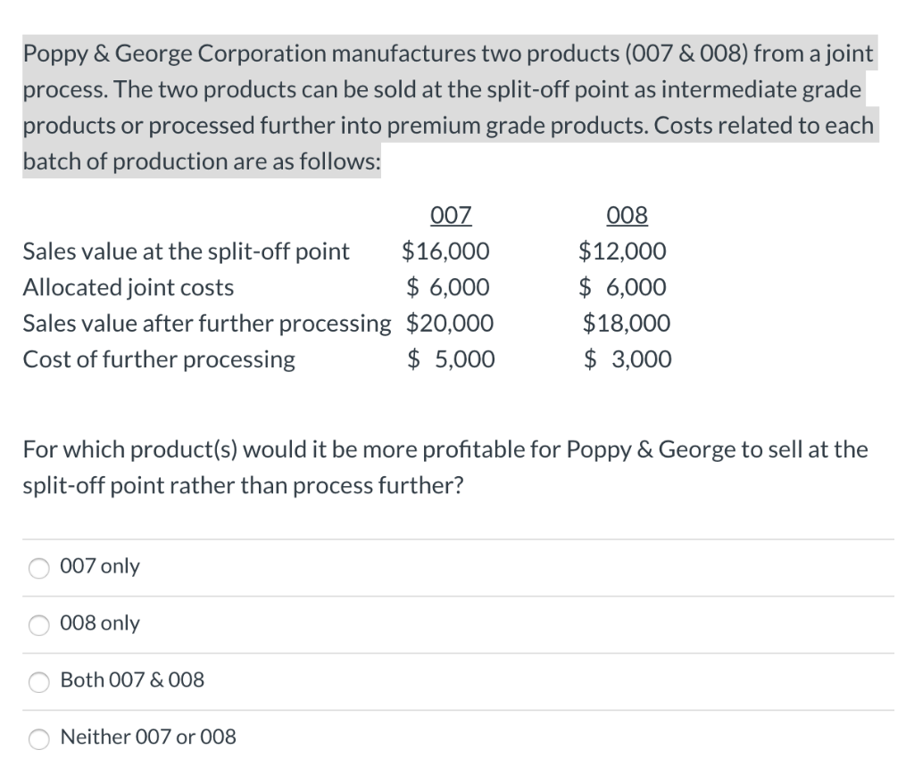 Solved Poppy & George Corporation manufactures two products | Chegg.com
