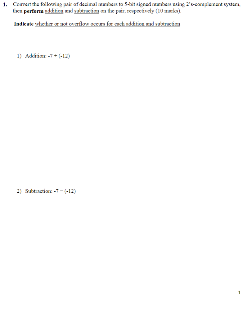 Solved 1 Convert The Following Pair Of Decimal Numbers To