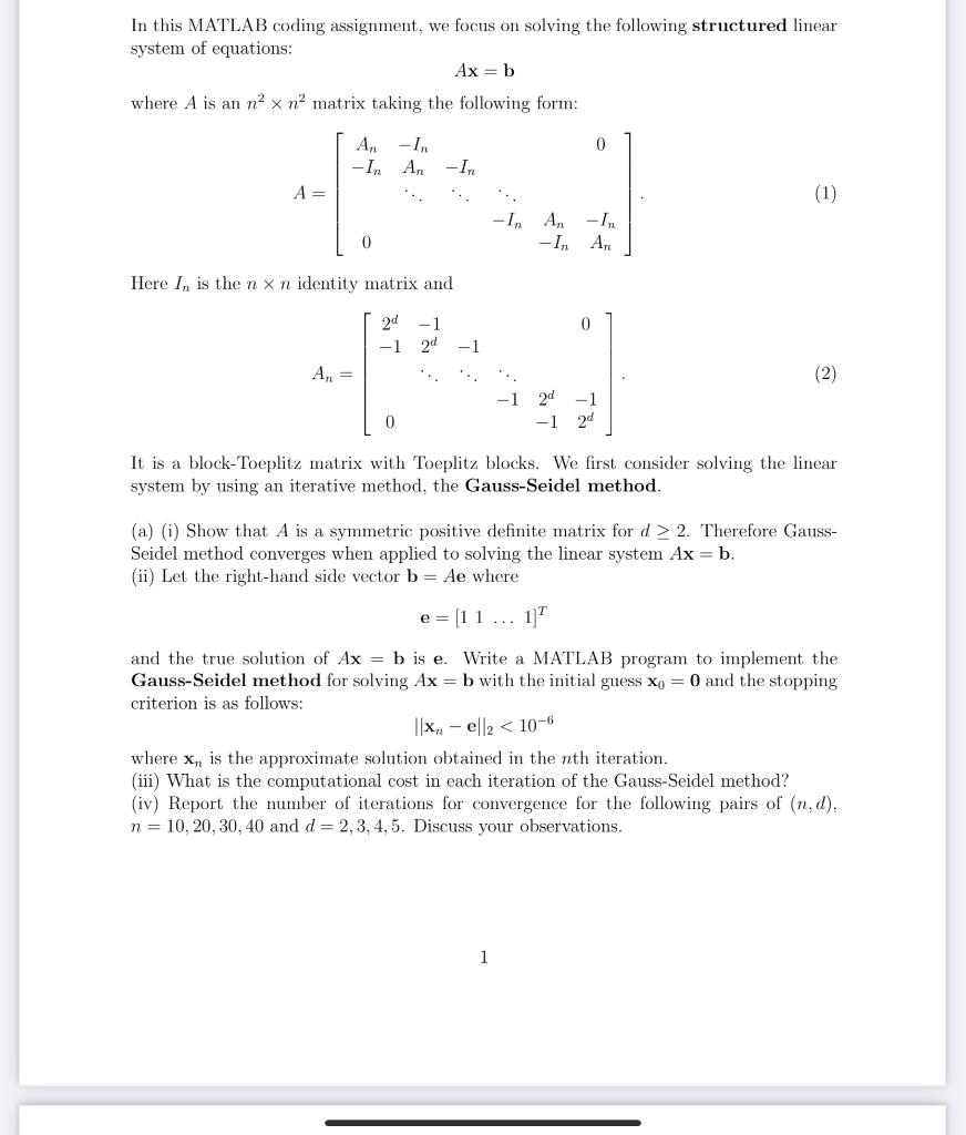 Solved In this MATLAB coding assignment, we focus on solving | Chegg.com