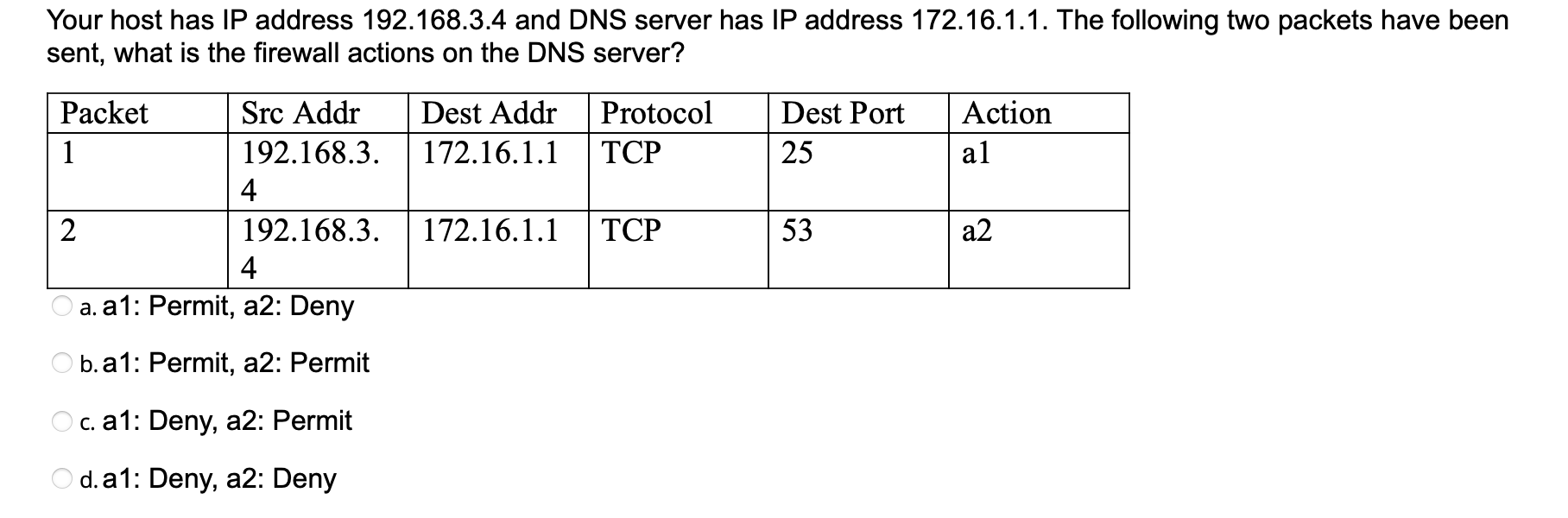 Your host has IP address 192.168.3.4 and DNS server | Chegg.com