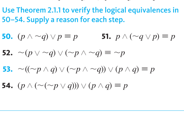 Solved Use Theorem 2.1.1 to verify the logical equivalences | Chegg.com
