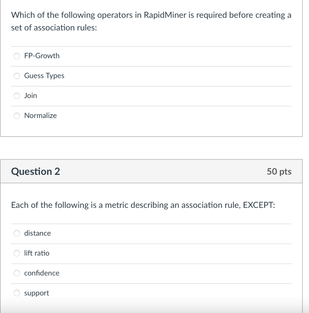 Solved Which of the following operators in RapidMiner is | Chegg.com