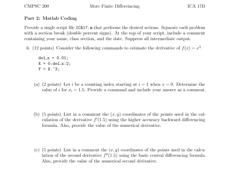 Solved CMPSC 200 More Finite Differeincing ICA 17B Part 2: | Chegg.com