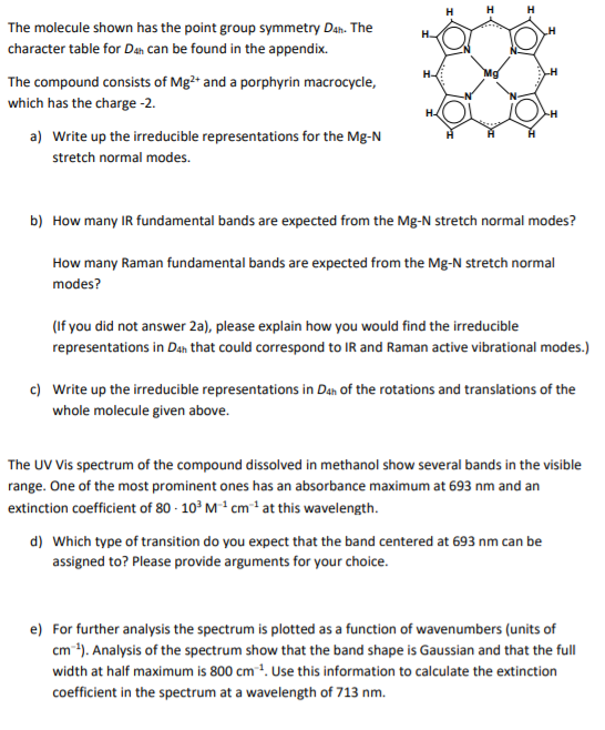 H H H The molecule shown has the point group symmetry | Chegg.com