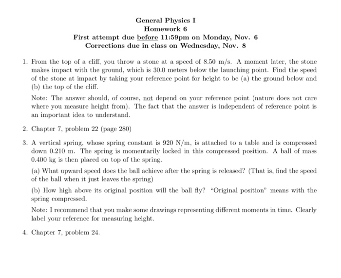 Solved General Physics I Homework 6 First attempt due before | Chegg.com