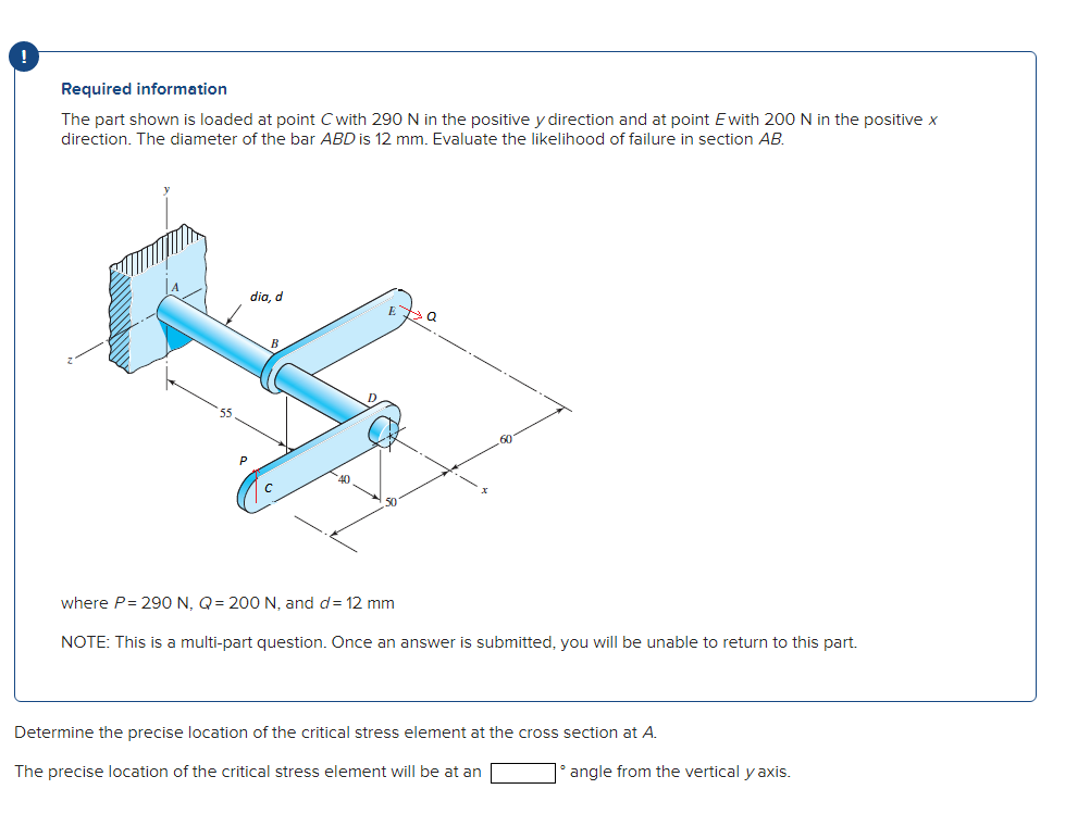[Solved]: ! Required information The part shown is loaded
